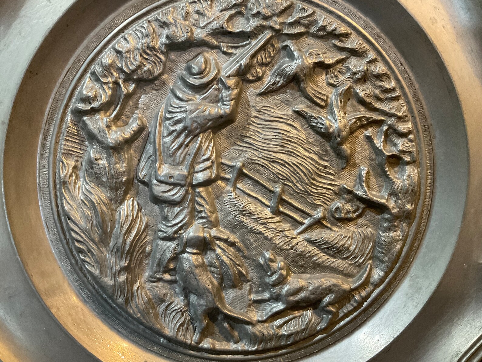 Hunter With Dogs German Embossed Pewter Plate Angel Mark - Etsy