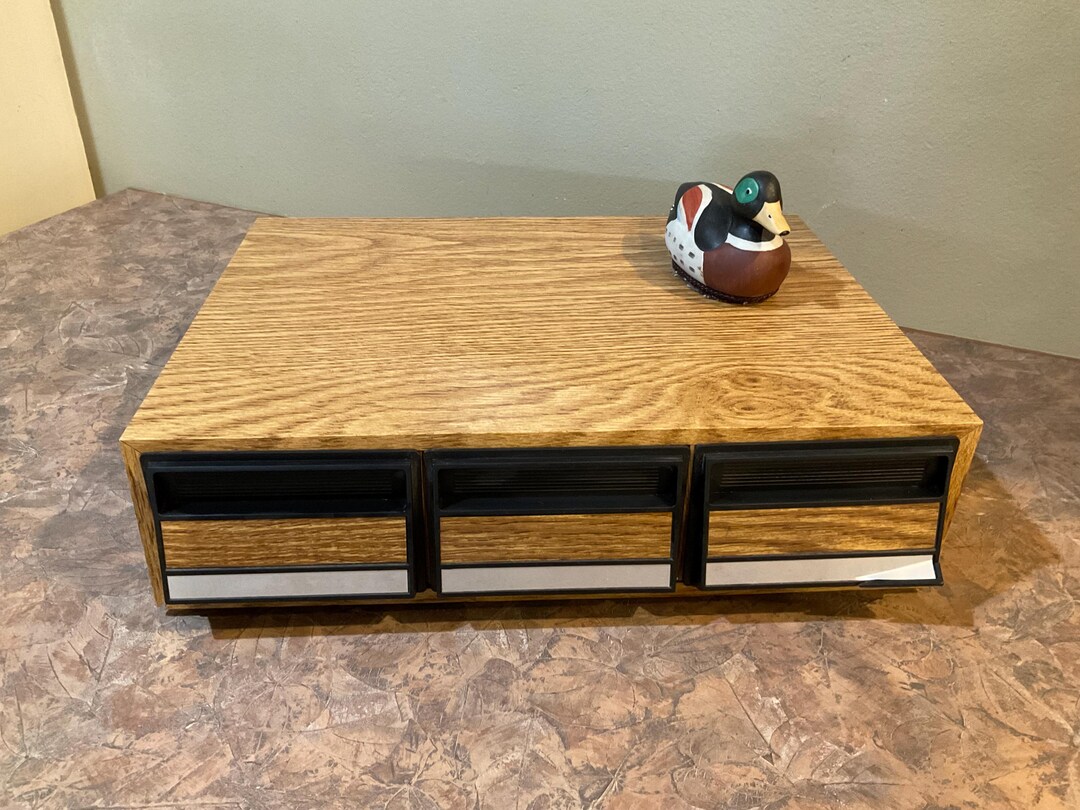 Cassette Tape Holder Faux Wood With 3 Pull Out Drawers, Holds 42 ...