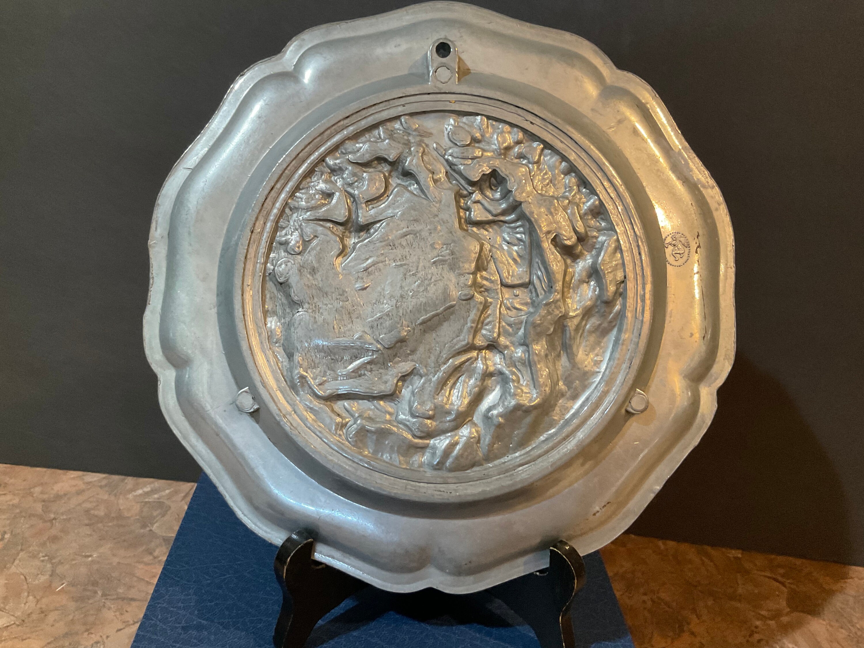 Hunter With Dogs German Embossed Pewter Plate Angel Mark Hunting Dog ...