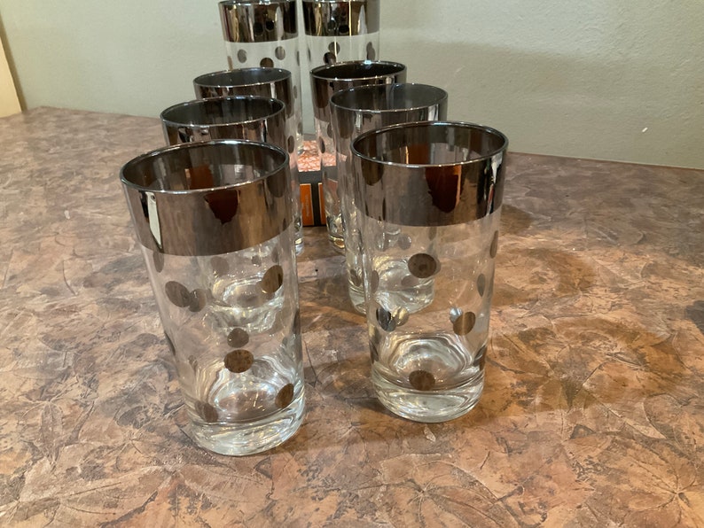 Platinum Band Polka Dot Highball Glasses Metalyte, Vintage MCM, Set of ...