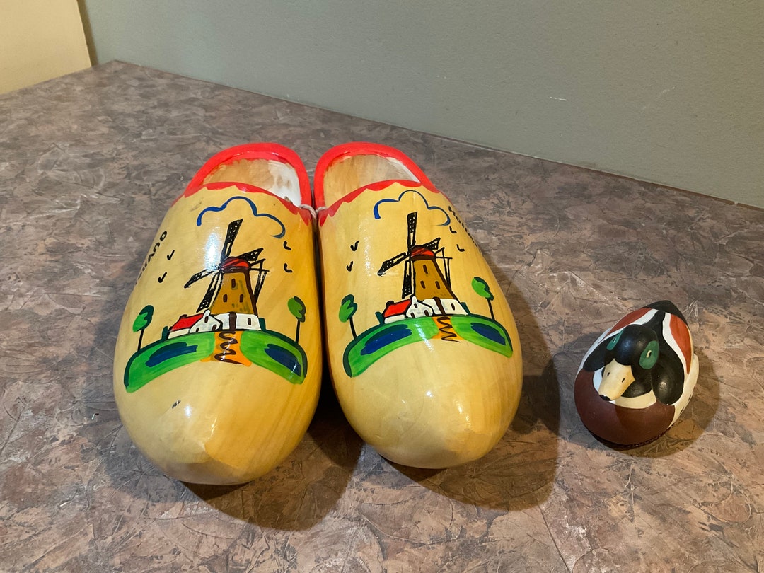 Wooden Clogs, Pair Hand Painted, Made in Holland Vintage, Wind Mills ...