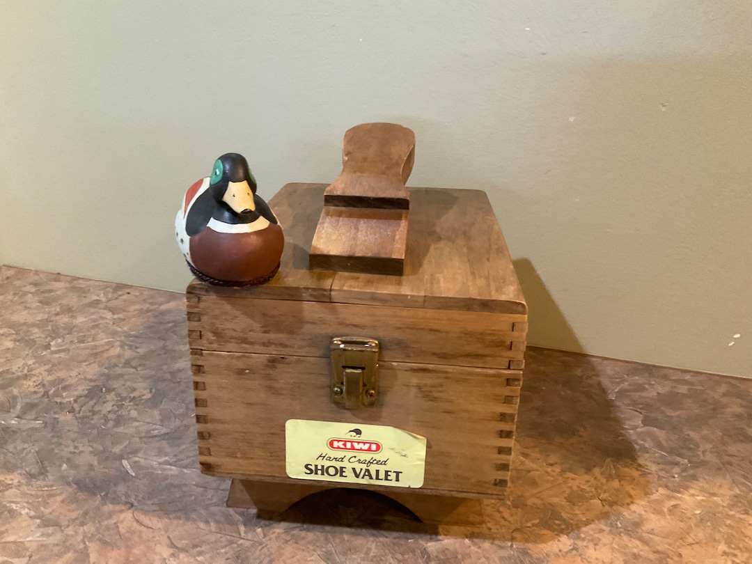 KIWI Shoe Handcrafted Shoe Valet Box, Wooden Shoe Shine Kit Box With ...
