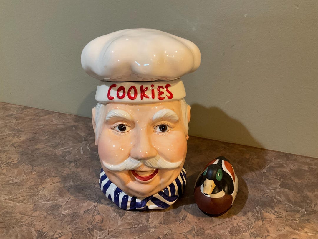 Chef Baker Head Ceramic Cookie Jar, Chef Andy, Whimsical Decor, Vintage ...