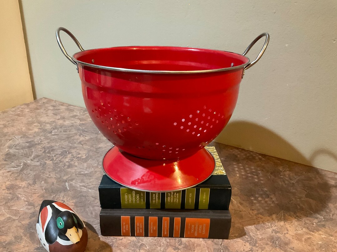 Enamel Kitchen Strainer, Decor, Red, Vintage, Diamond Pattern - Etsy