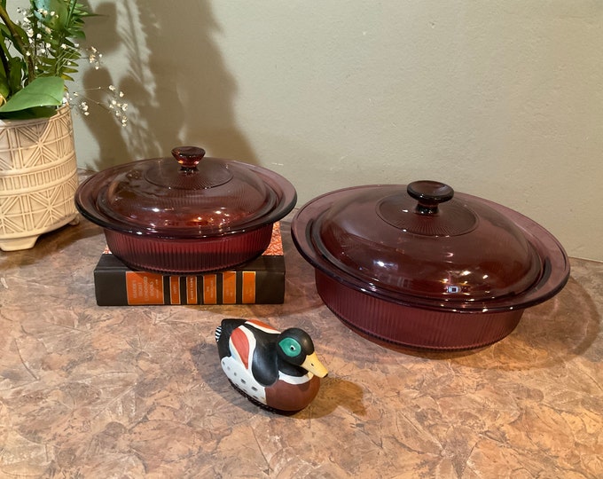 Vision Ware Cranberry Purple Glass Lid Casserole Dishes V-31-B Corning ...