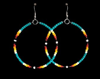 Native Beaded Double Hoops - Etsy