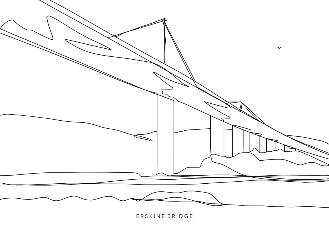 Erskine Bridge | Line Drawing | Line Print | Line Art | A4 | Wall Decor ...