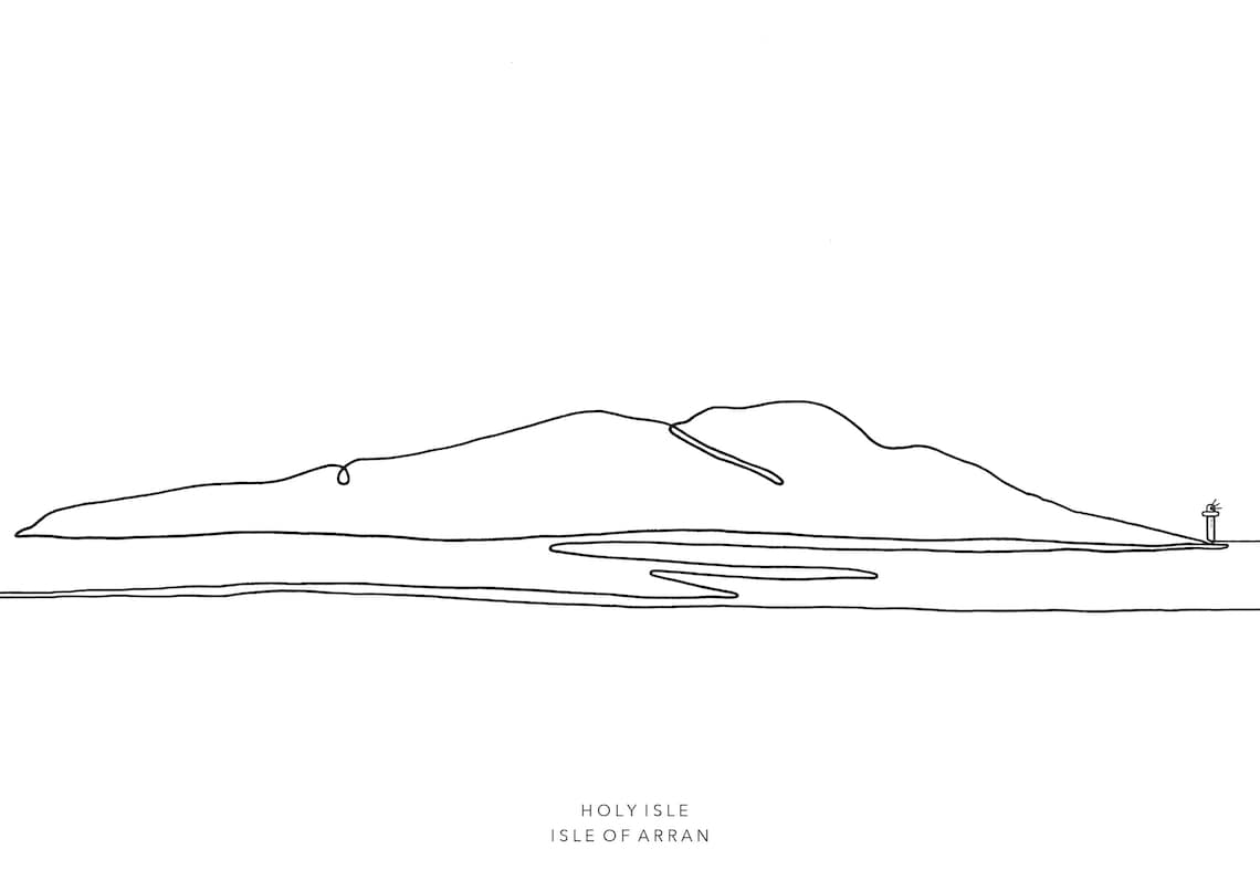 Holy Isle Line Drawing Print A4 Line Drawing Line Print Wall Decor Wall ...