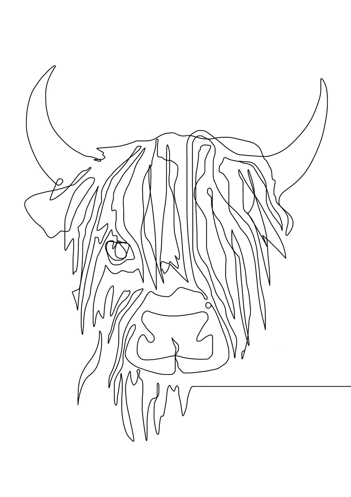 Highland Cow Line Drawing Art, Farmhouse Decor, Black and White Wall ...