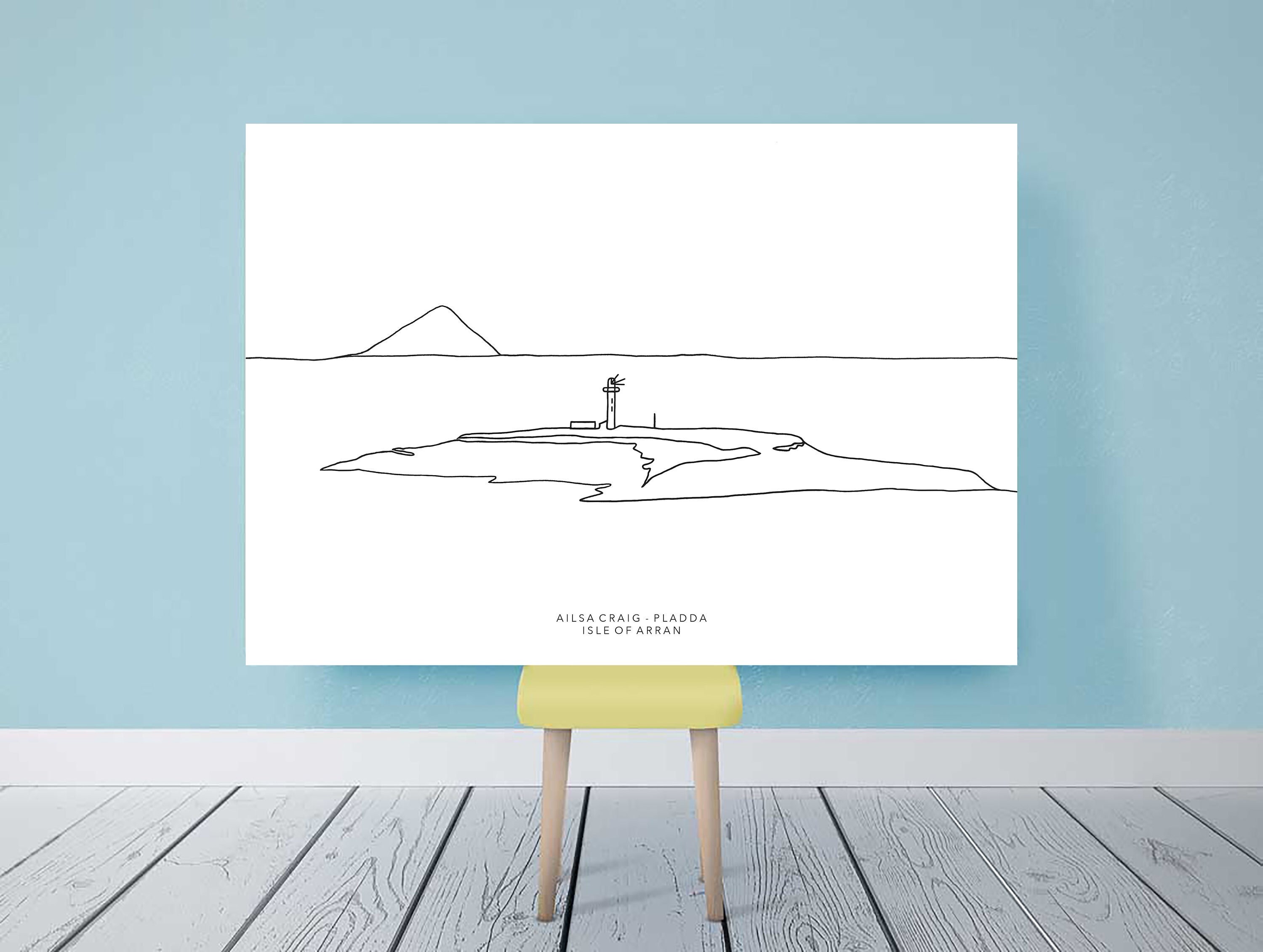 Isle of Arran Ailsa Craig Pladda Line Drawing Print Wall - Etsy