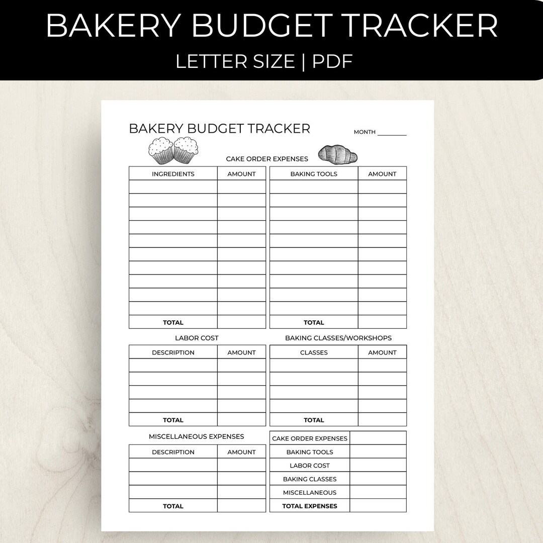 Bakery Budget Tracker Printable, Fillable Monthly Budget Planner ...