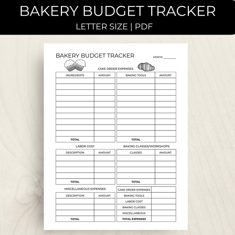 Bakery Budget Tracker Printable, Fillable Monthly Budget Planner ...