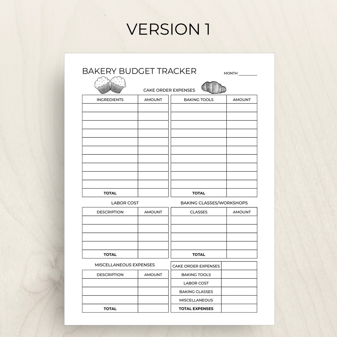 Bakery Budget Tracker Printable, Fillable Monthly Budget Planner ...
