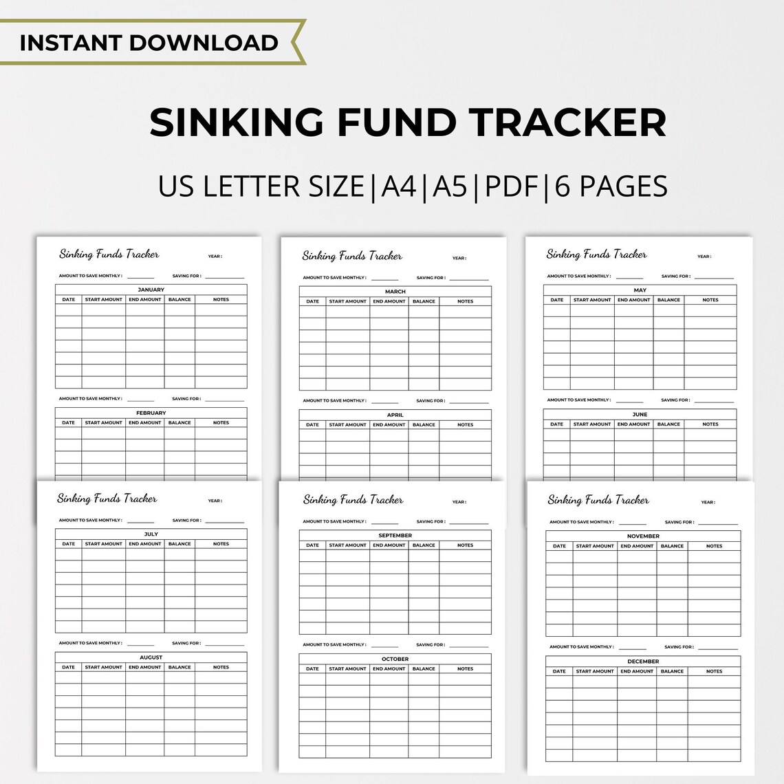 Sinking Funds Tracker Printable Budget Planner Monthly | Etsy