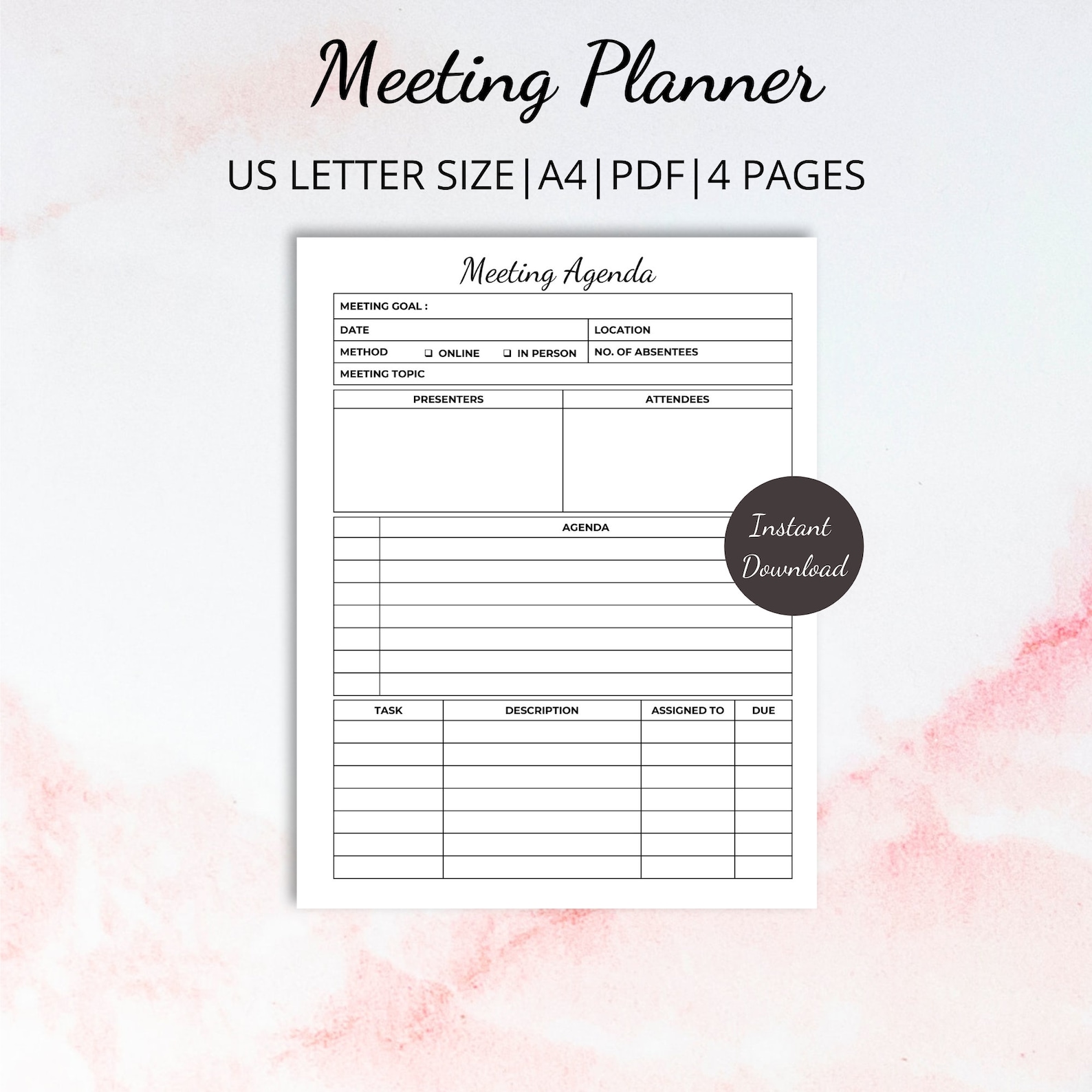 Meeting Notes Template Work Planner Printable Office - Etsy