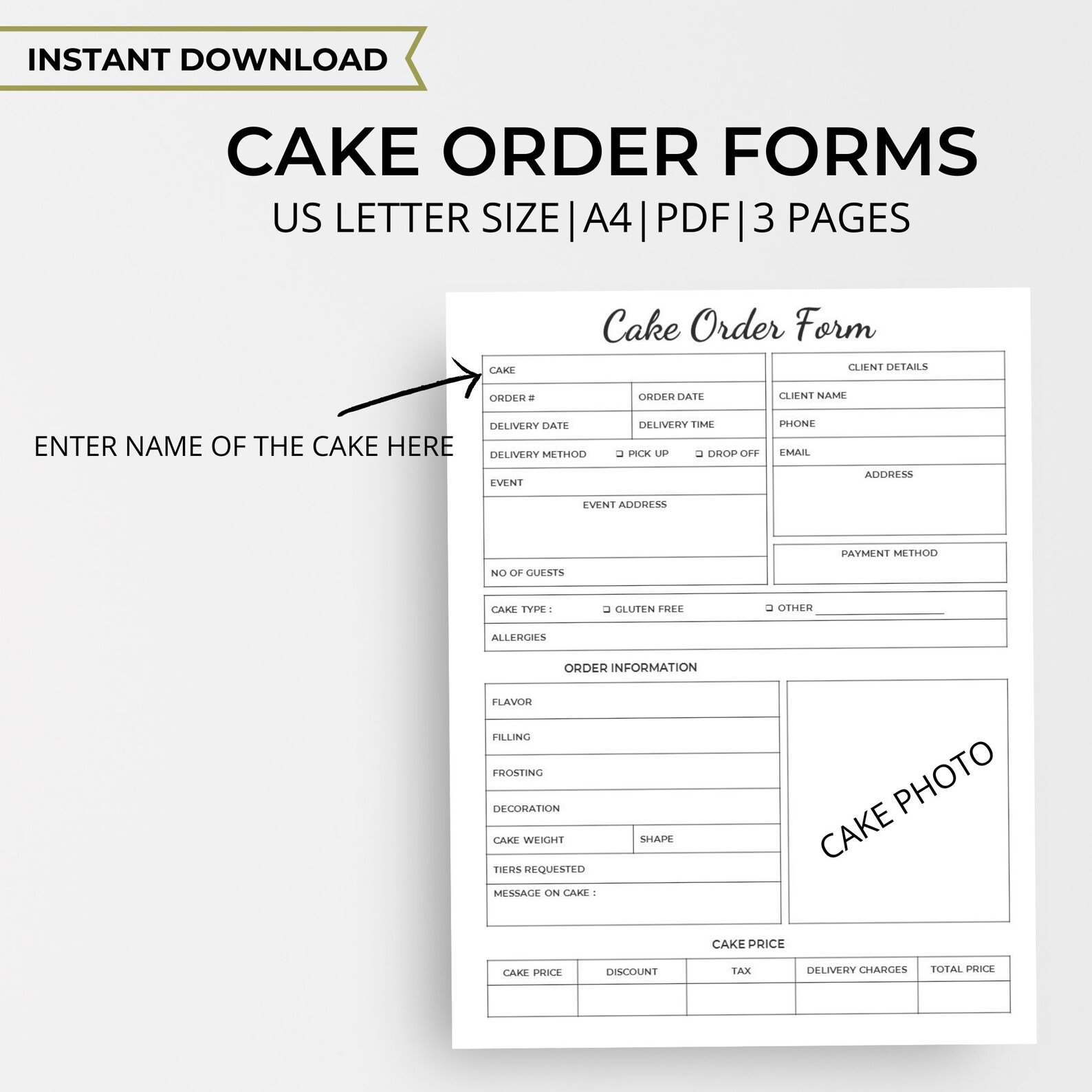 Editable Cake Order Form, Cupcake Order Form, Baking Order Form, Bakery ...