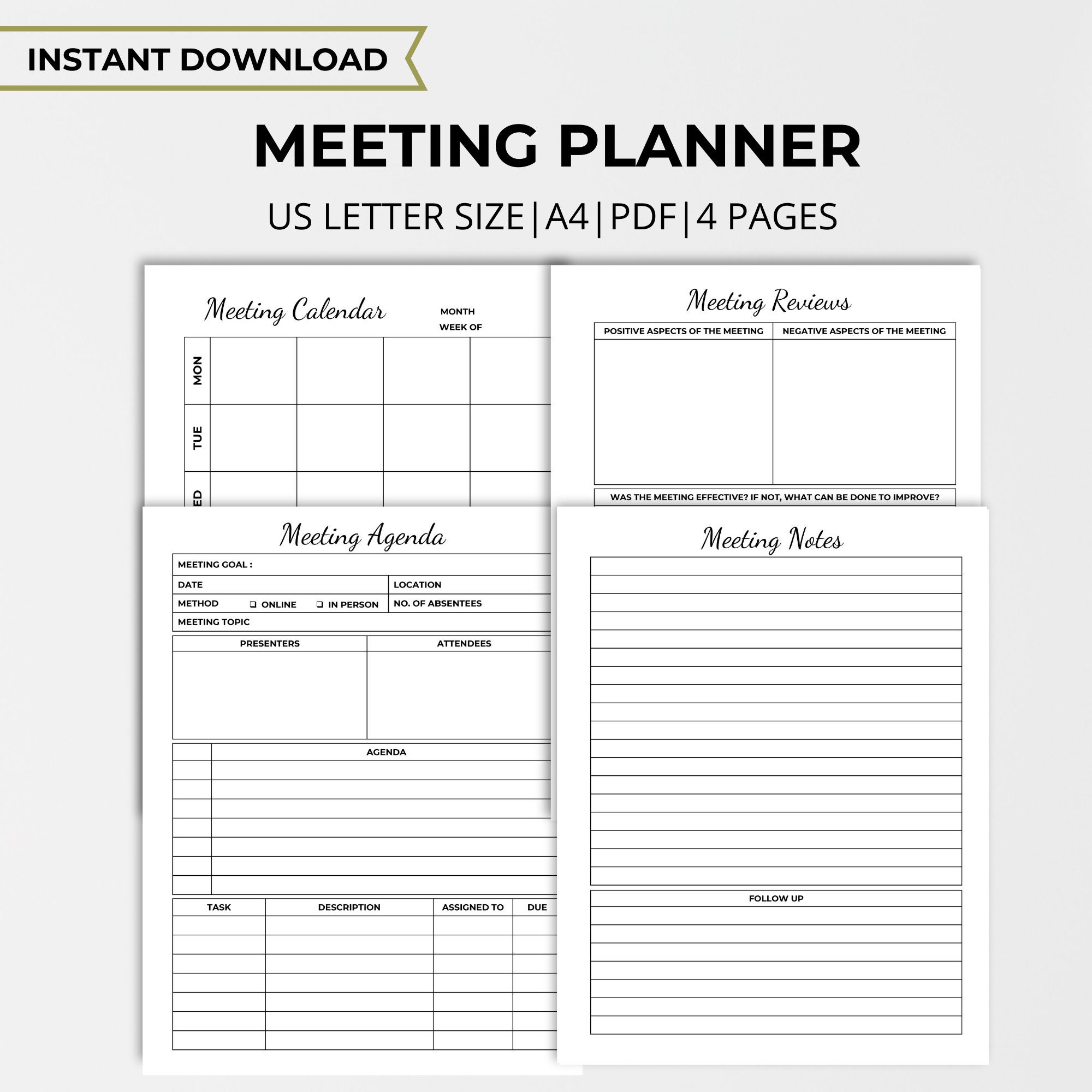 Meeting Notes Template Work Planner Printable Office - Etsy