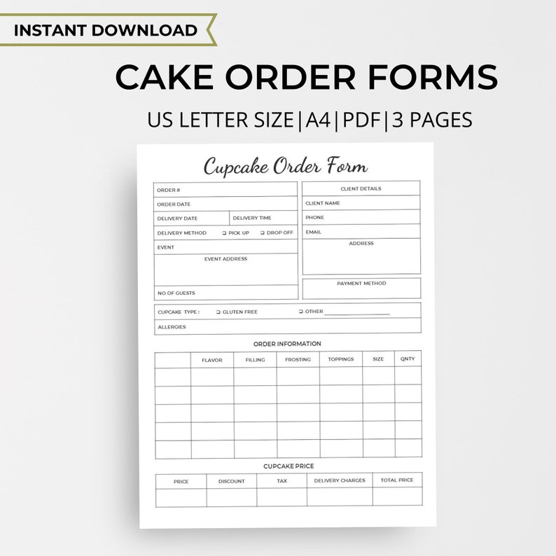 Editable Cake Order Form, Cupcake Order Form, Baking Order Form, Bakery ...