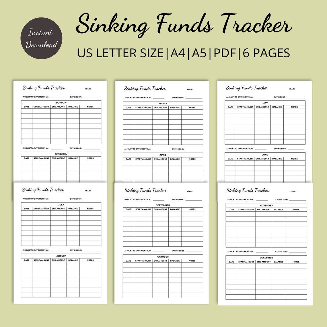 Sinking Funds Tracker Printable Budget Planner Monthly | Etsy
