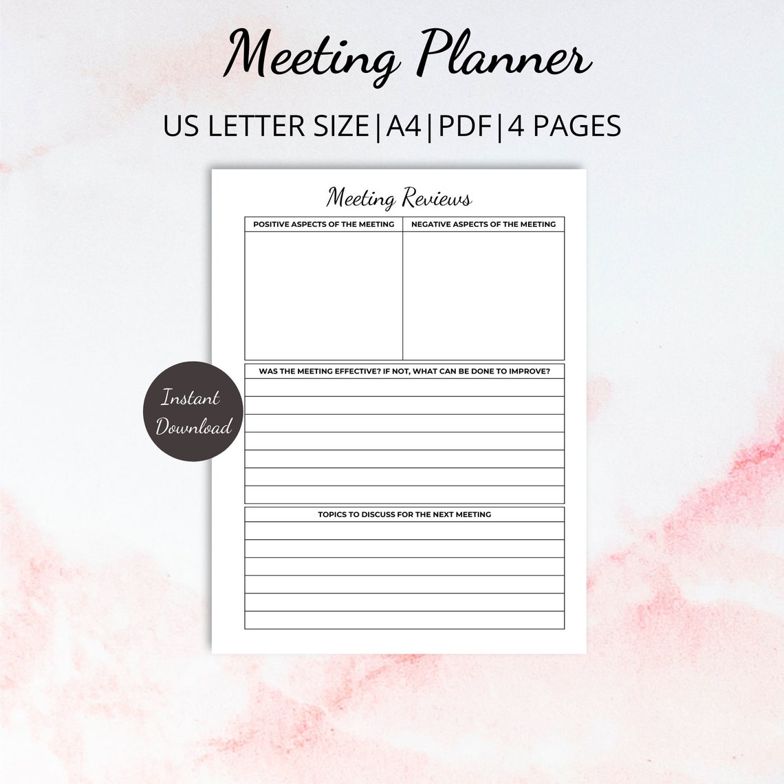 Meeting Notes Template Work Planner Printable Office - Etsy