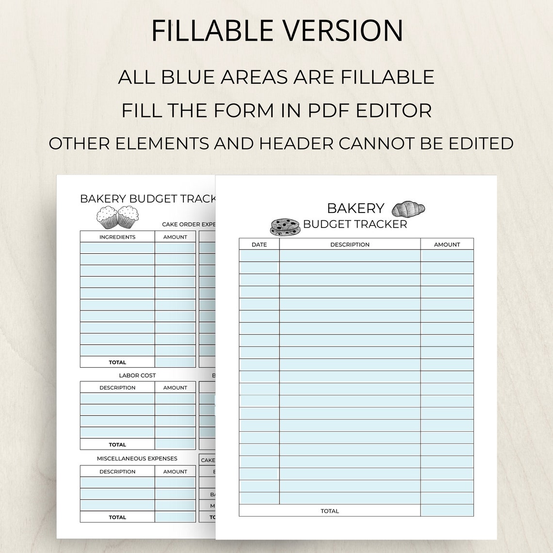 Bakery Budget Tracker Printable, Fillable Monthly Budget Planner ...