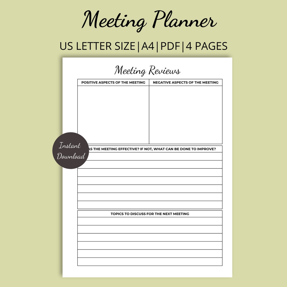 Meeting Notes Template Work Planner Printable Office - Etsy