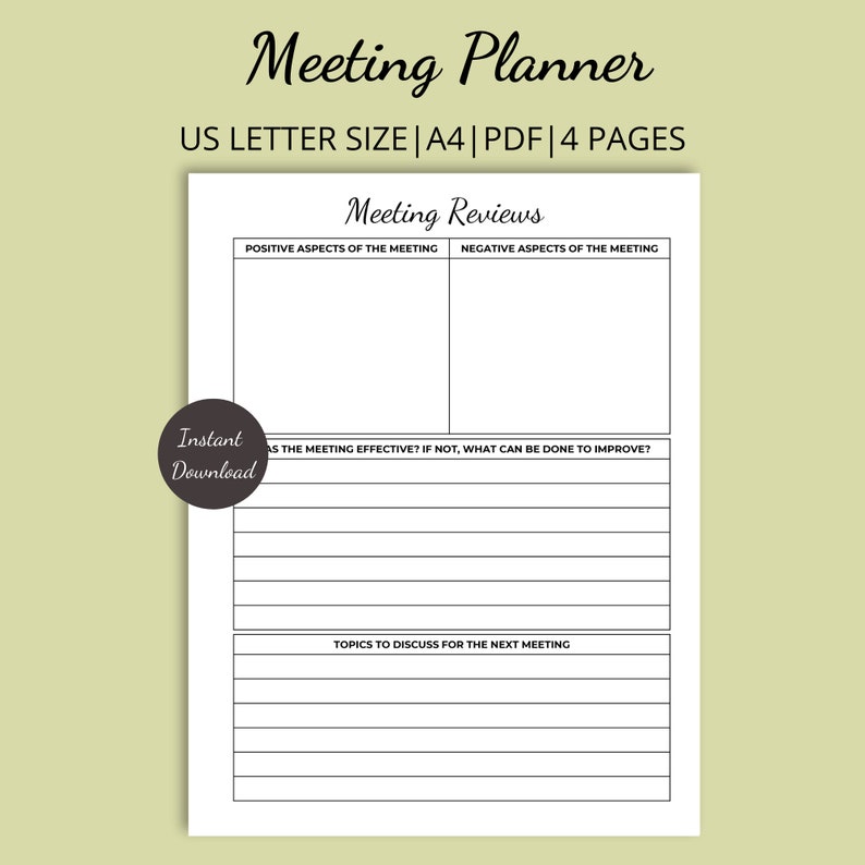 Meeting Notes Template Work Planner Printable Office - Etsy