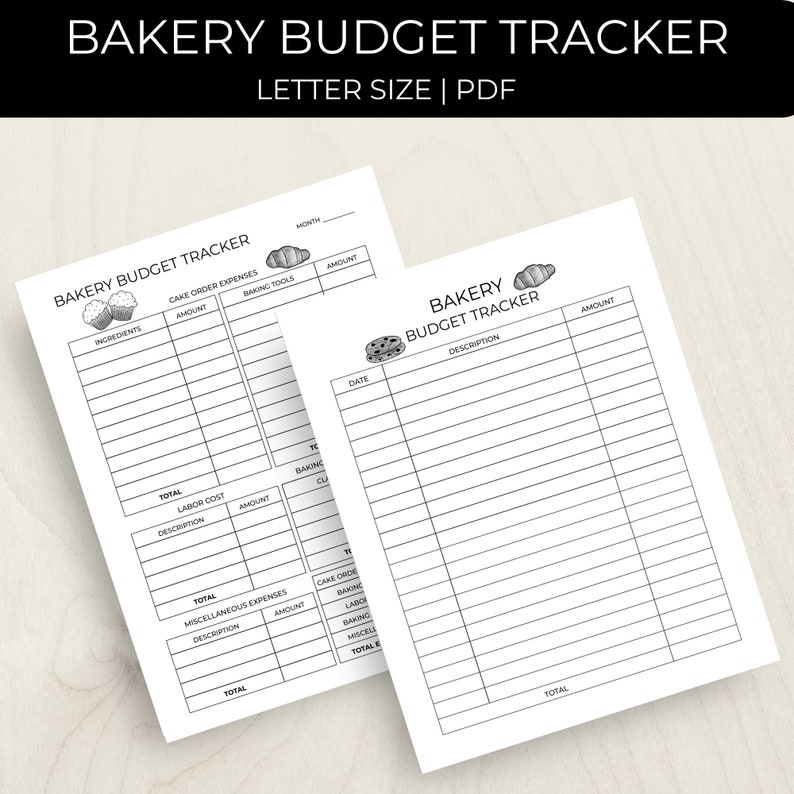Bakery Budget Tracker Printable, Fillable Monthly Budget Planner ...