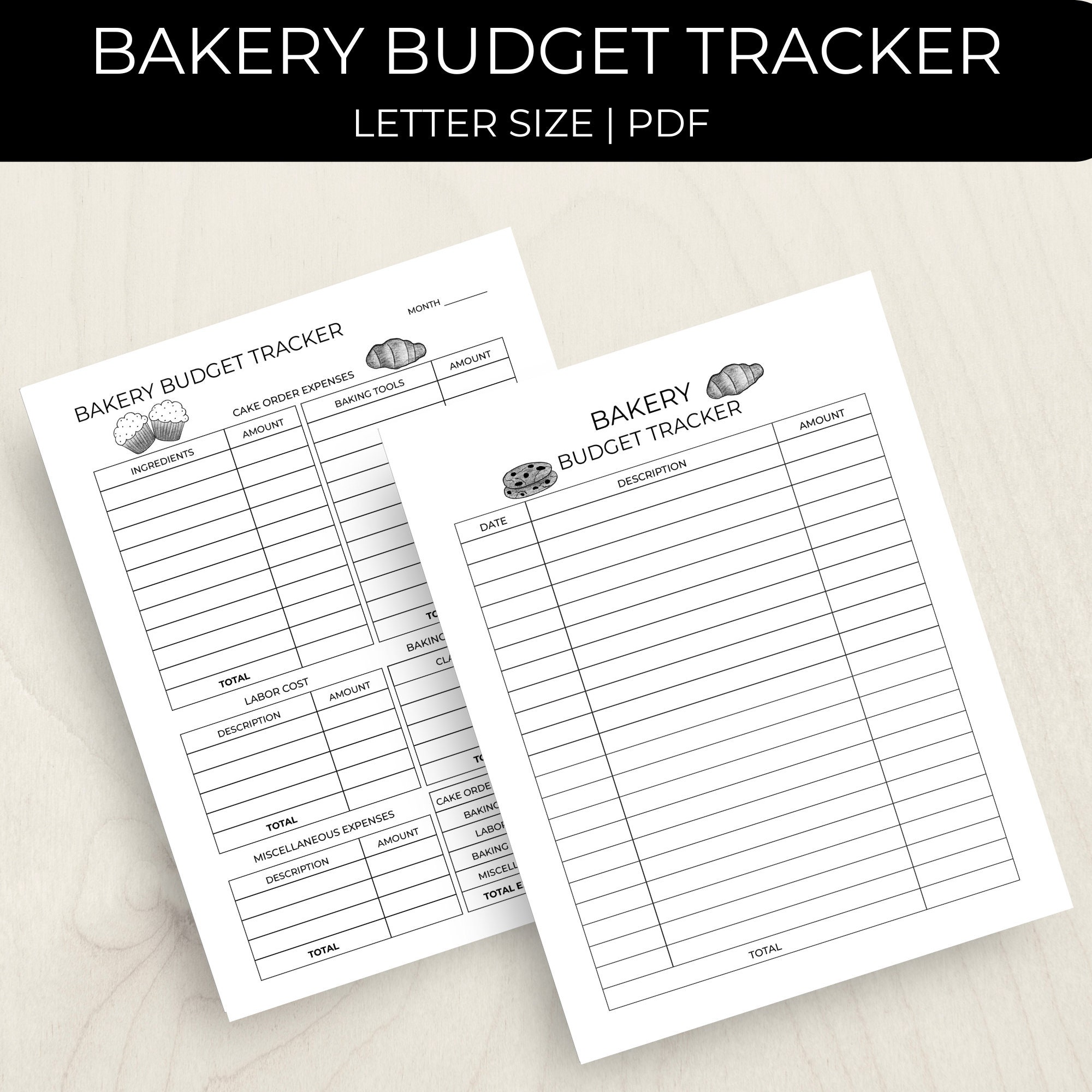 Bakery Budget Tracker Printable, Fillable Monthly Budget Planner ...