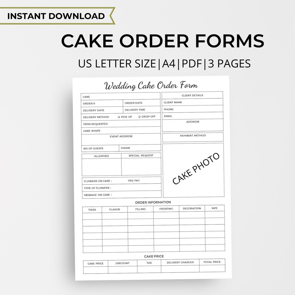 Editable Cake Order Form, Cupcake Order Form, Printable Order Forms ...