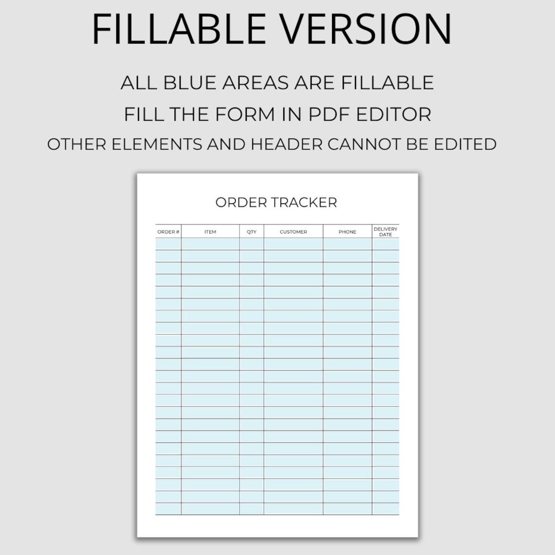 Order Tracker Printable, Fillable Order Form Template, Order Form for ...