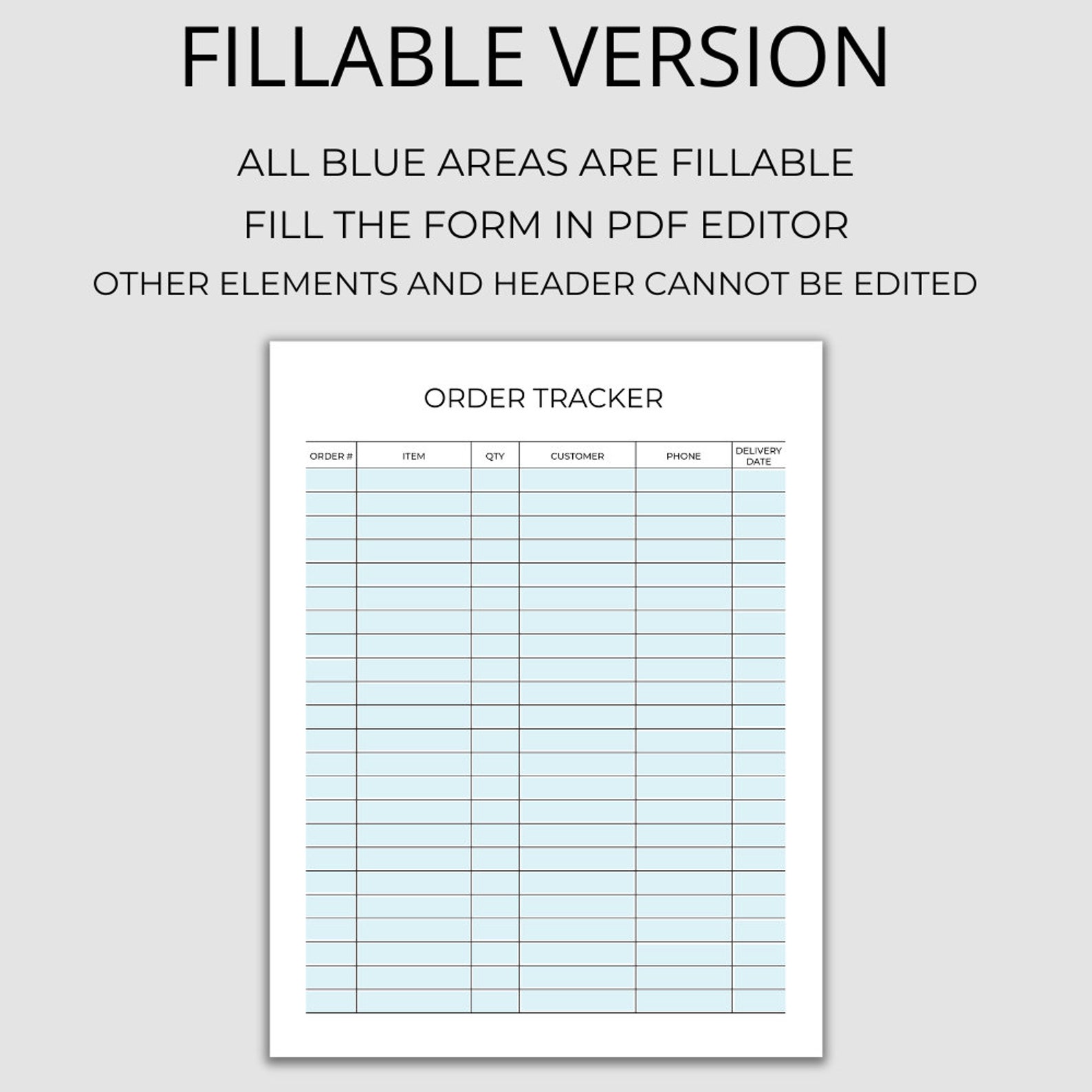 Order Tracker Printable, Fillable Order Form Template, Order Form for ...