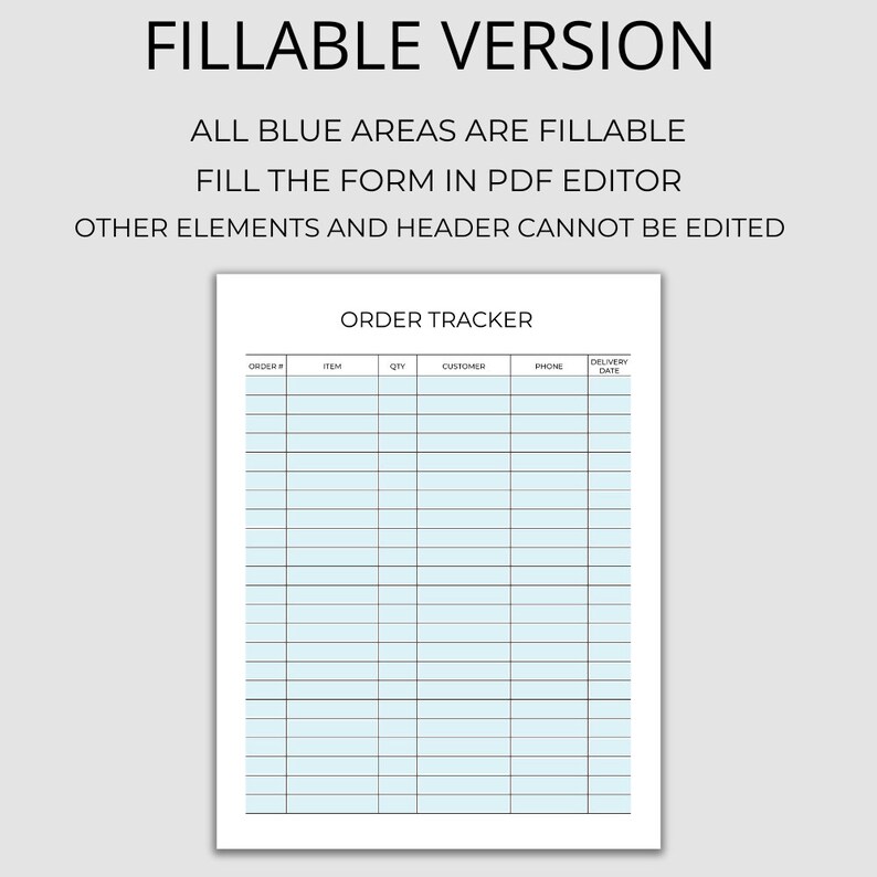 Order Tracker Printable, Fillable Order Form Template, Order Form for ...