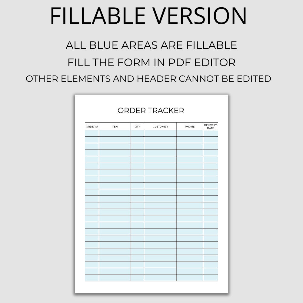 Order Tracker Printable, Fillable Order Form Template, Order Form for ...
