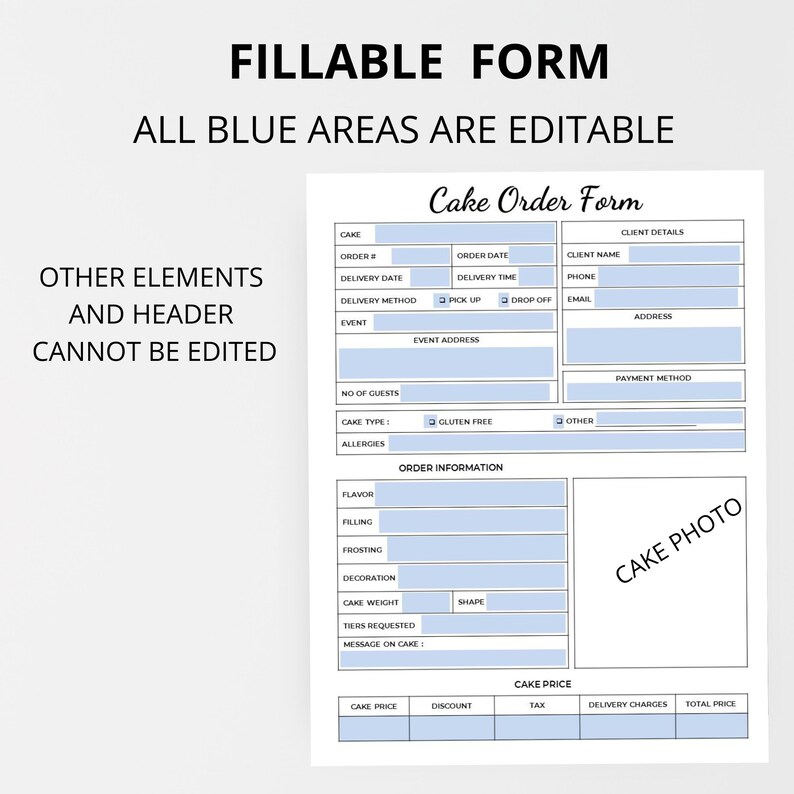 Editable Cake Order Form, Cupcake Order Form, Baking Order Form, Bakery ...