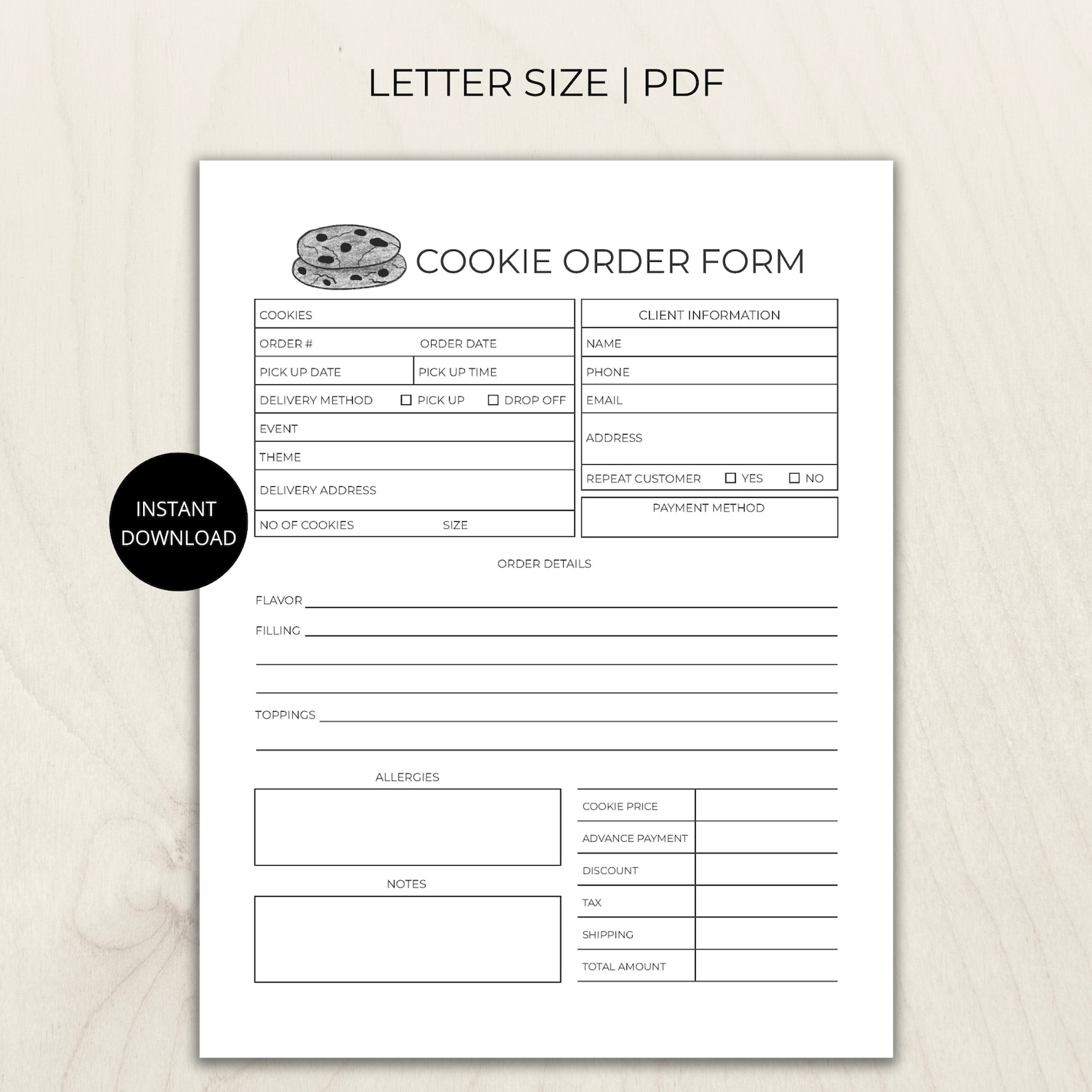 Cookie Order Form Fillable, Bakery Planner Printable, Cookie Order ...