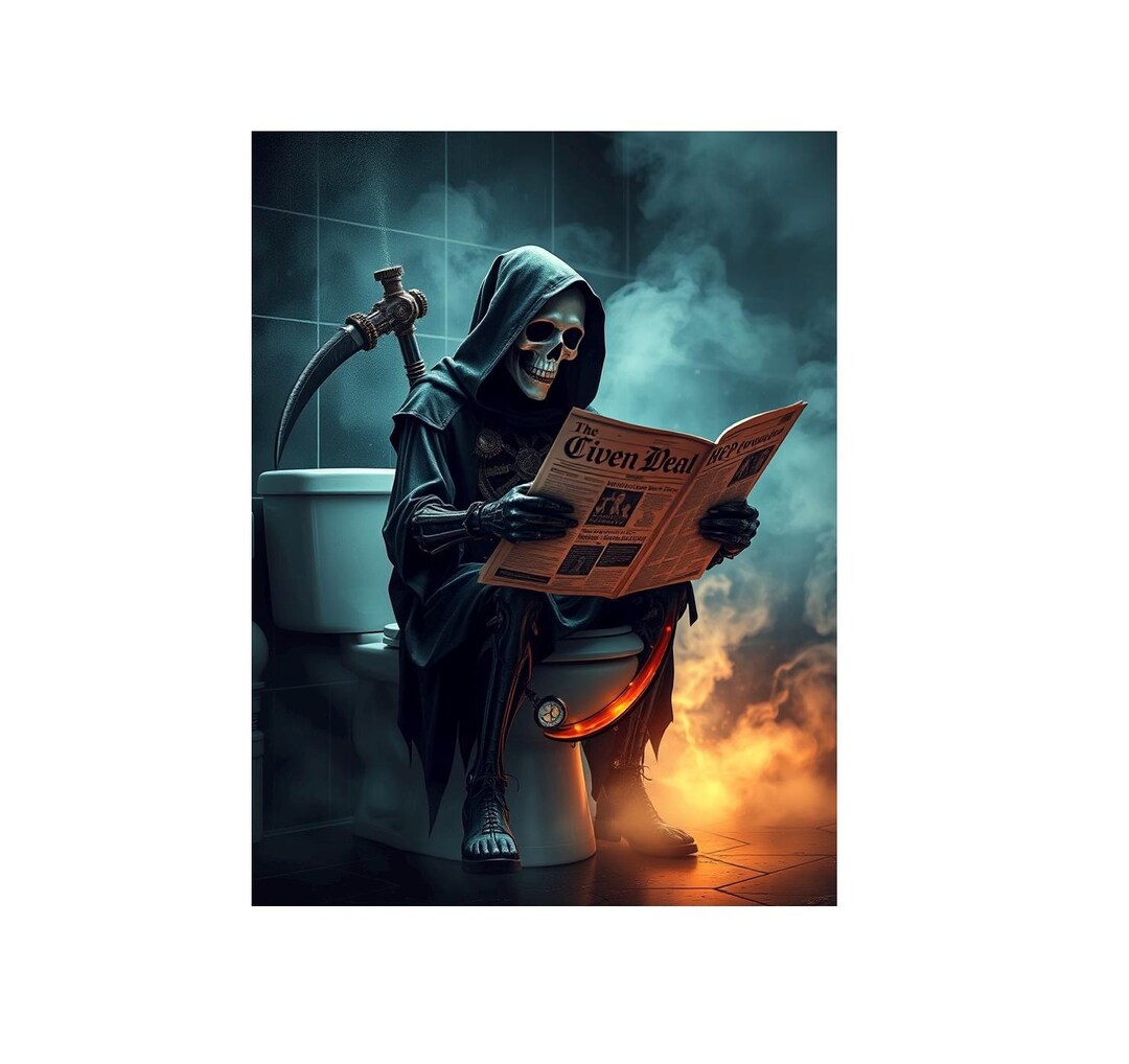 The Grim Reaper on the Toilet Metal Sign, Grim Reaper Plaque, Grim ...