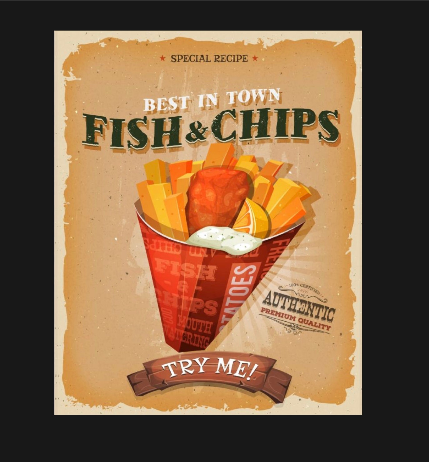 Vintage Fish and Chips Sign, Kitchen Sign, Vintage Sign. Retro Wall ...