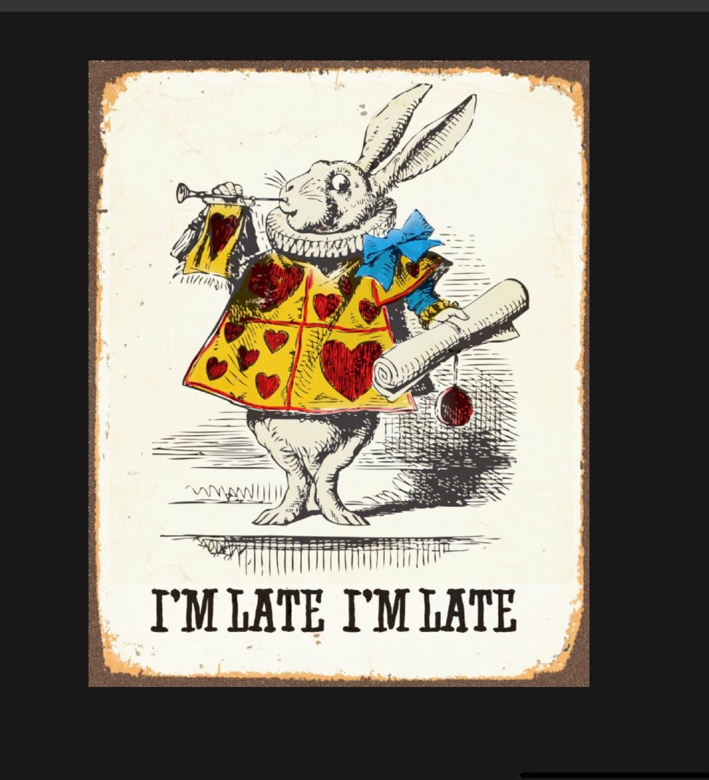 Alice in Wonderland White Rabbit Im Late metal Sign rabbit | Etsy