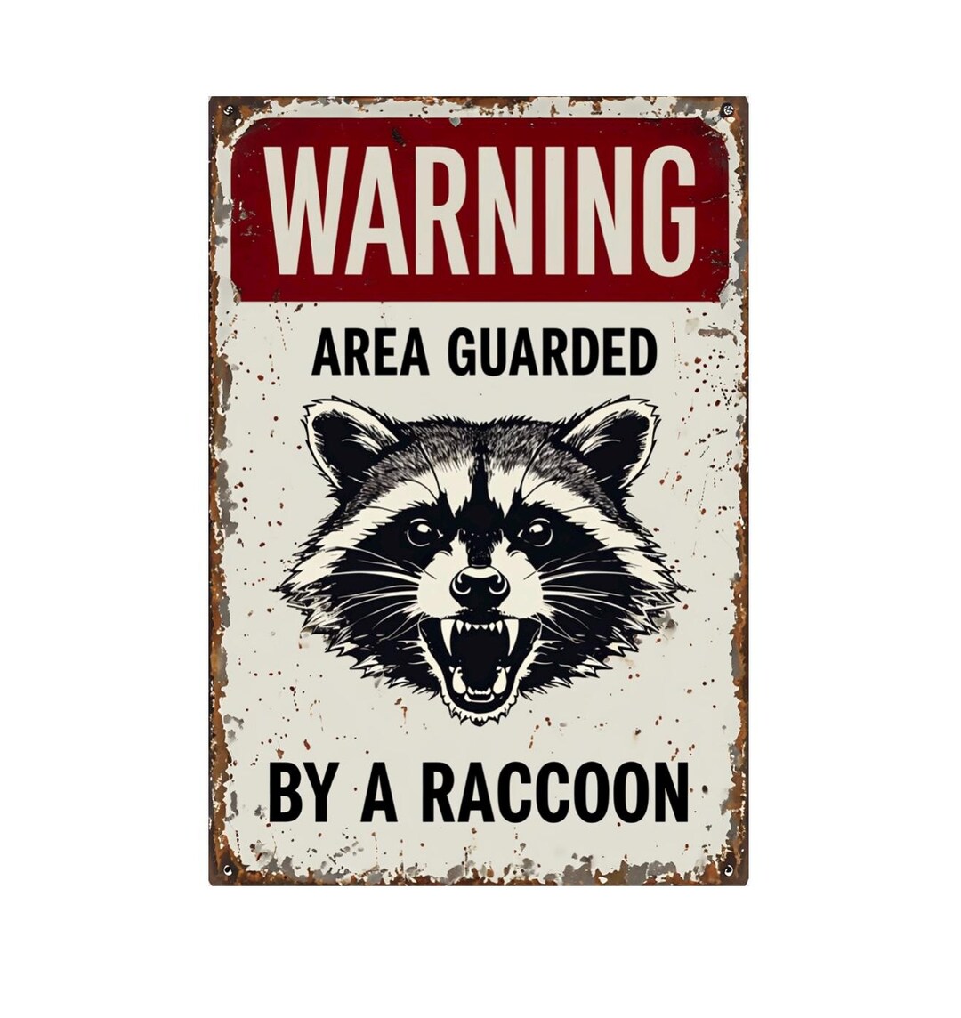 Warning Area Guarded by A Raccoon Metal Sign, Raccoon Sign, Raccoon ...