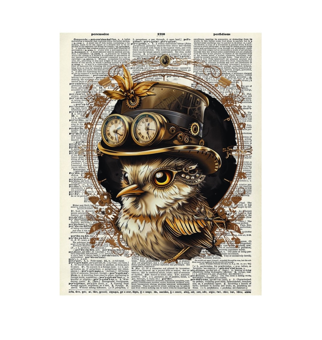 Steampunk Bird on Vintage Dictionary Metal Sign, Steampunk Plaque ...