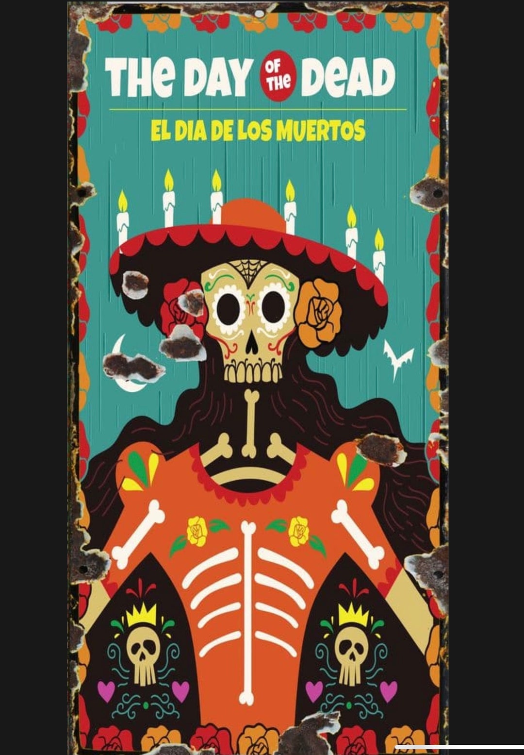 Vintage Day of the Dead Metal Sign , Day of the Dead Sign. Retro Wall ...