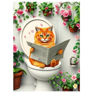 Ginger Cat on the Toilet Metal Sign, Ginger Cat Plaque, Ginger Cat Sign ...