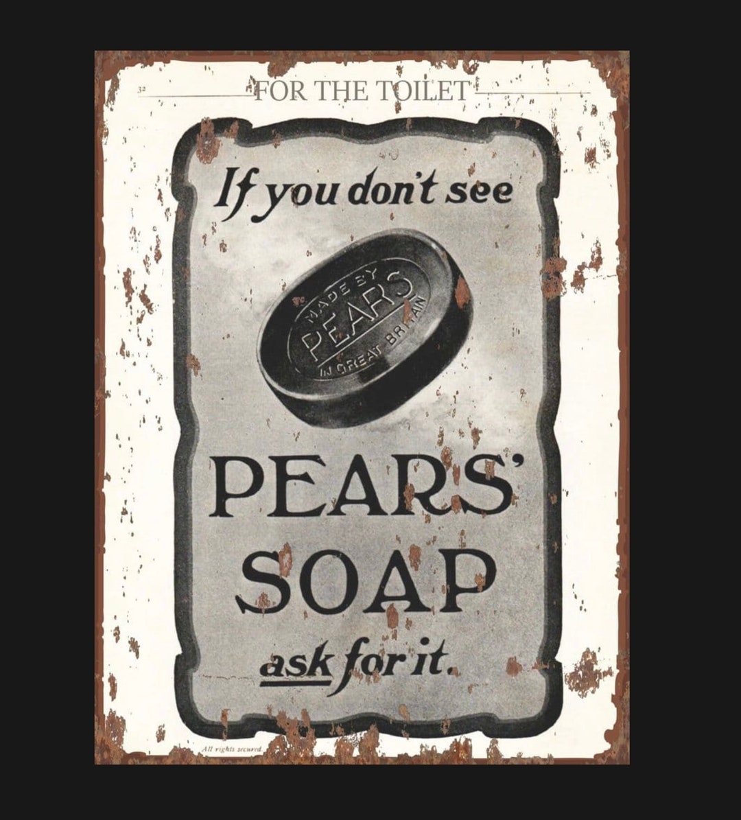 Vintage Pears Soap Ad Sign, Kitchen Sign, Vintage Sign. Retro Wall Sign ...