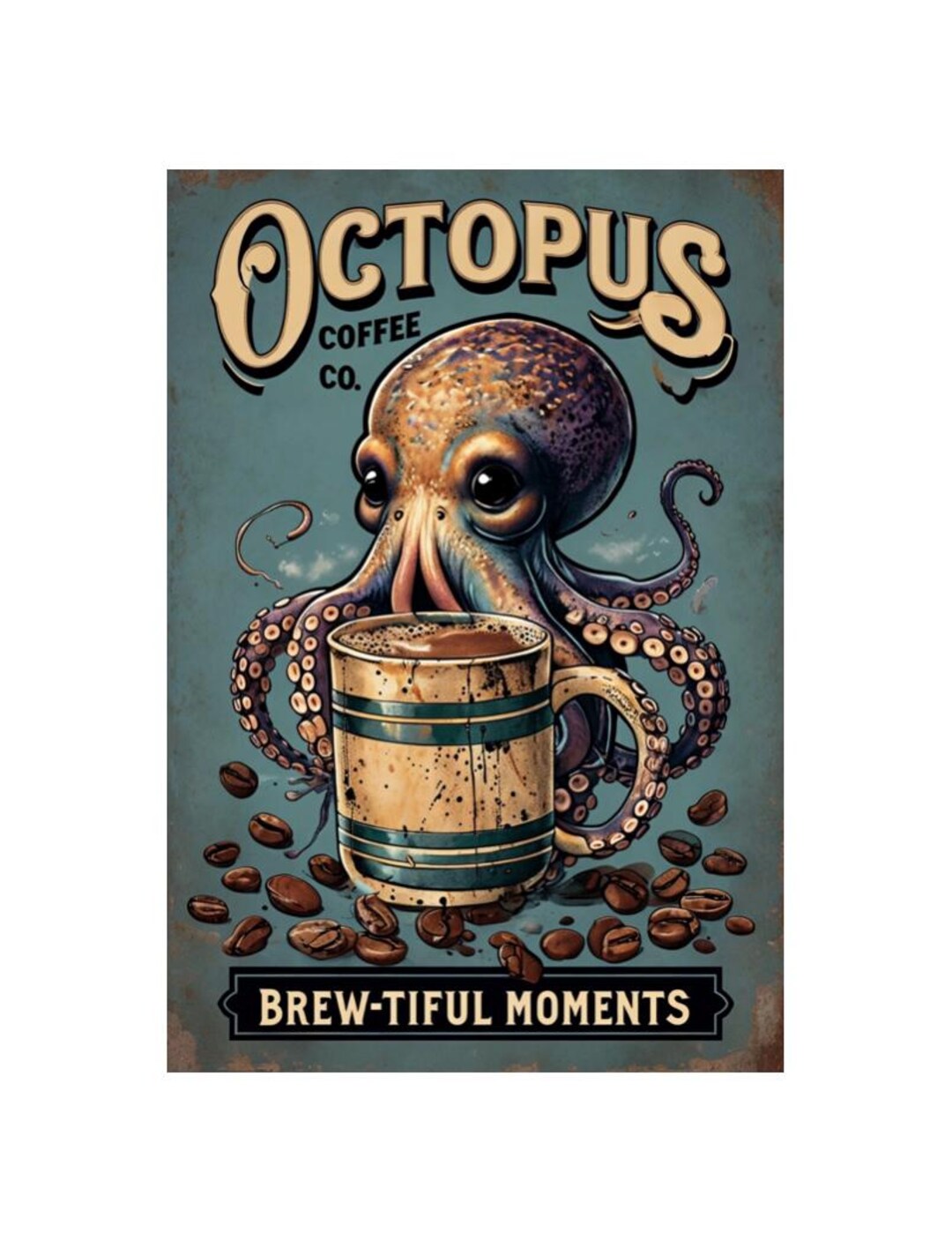 Octopus Coffee Co Metal Sign, Octopus Plaque, Coffee Sign, Coffee ...