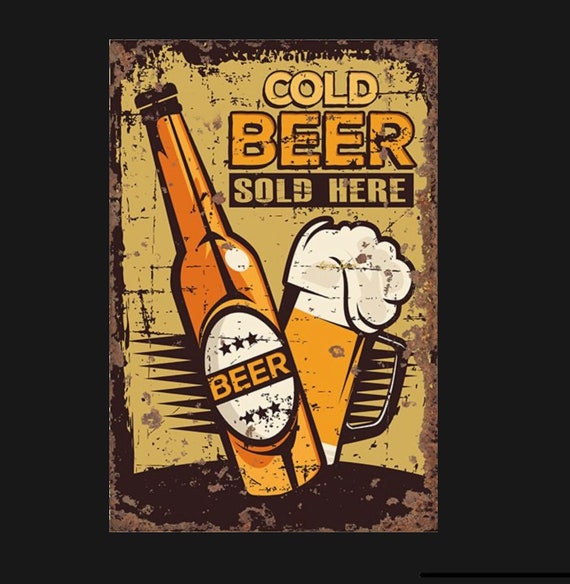 Vintage Cold Beer Retro Sign Beer Sign. Retro Wall Sign Wall | Etsy