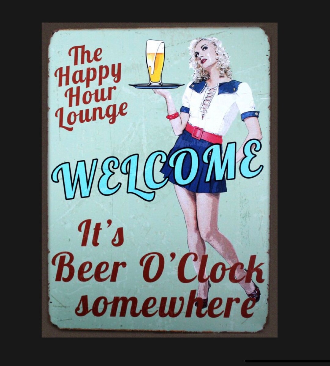 Vintage Happy Hour Lounge Sign, Drink Sign, Vintage Sign. Retro Wall ...