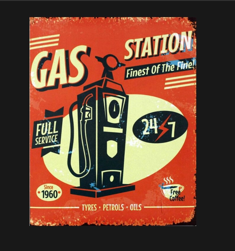Vintage Gas Station Metal Sign, Garage Sign, Vintage Sign. Retro Wall ...