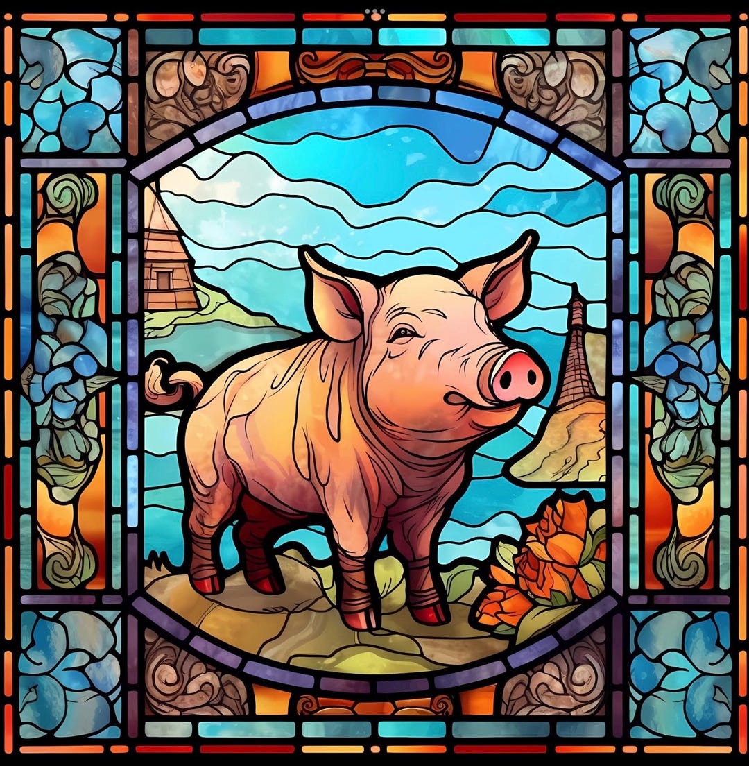 Pig Faux Stained Glass Window Metal Plaque, Pig Plaque, Pig Sign, - Etsy