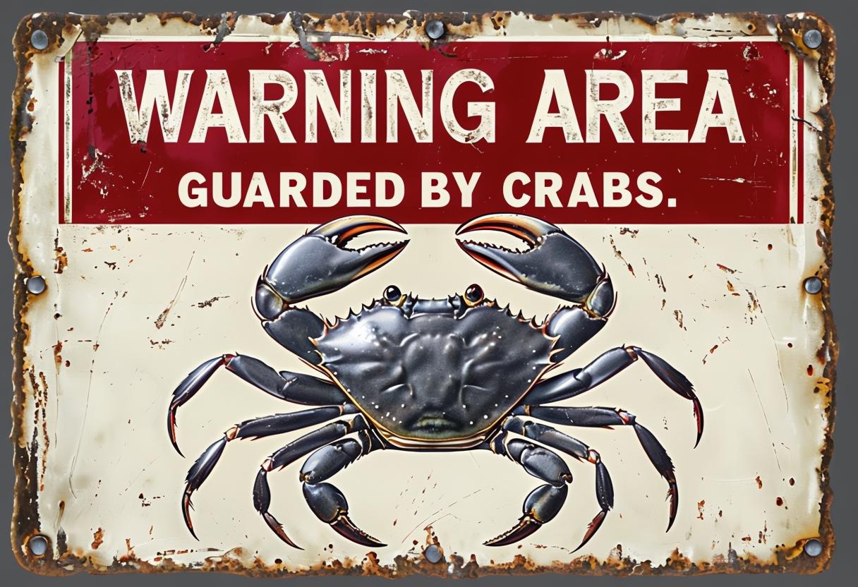 Warning Area Guarded by Crabs Metal Sign, Crab Plaque, Crab Sign - Etsy